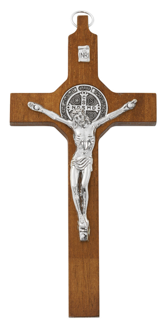 8" Walnut Saint Benedict Wall Crucifix — The Roman Catholic Store